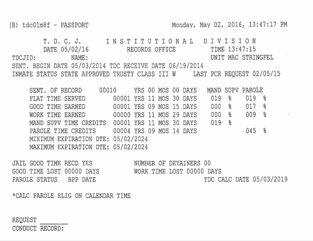 Time Sheet - Texas Prison Information