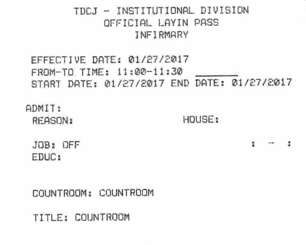 Lay In - Texas Prison Information